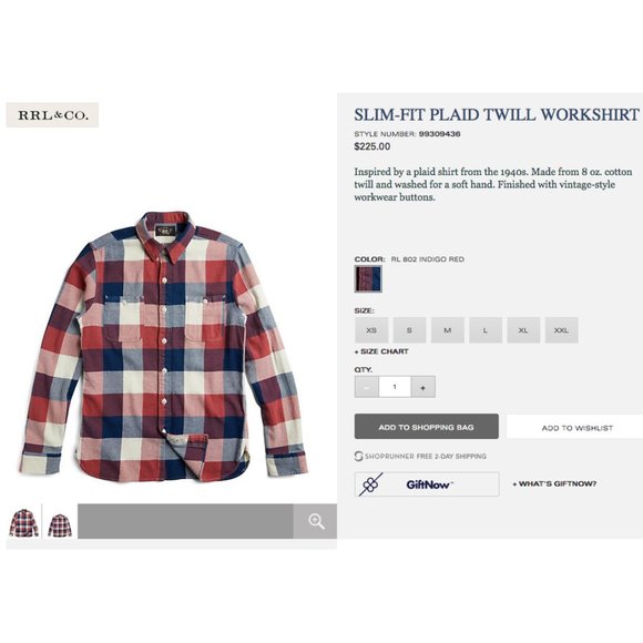 Ralph Lauren Double RL | Shirts | Rrl Slim Fit Plaid Twill Workshirt ...